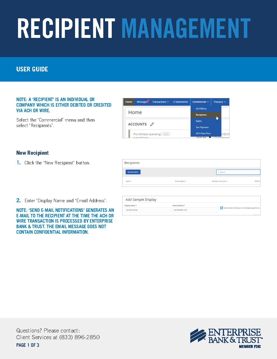 User Guides: Business Banking | Enterprise Bank & Trust
